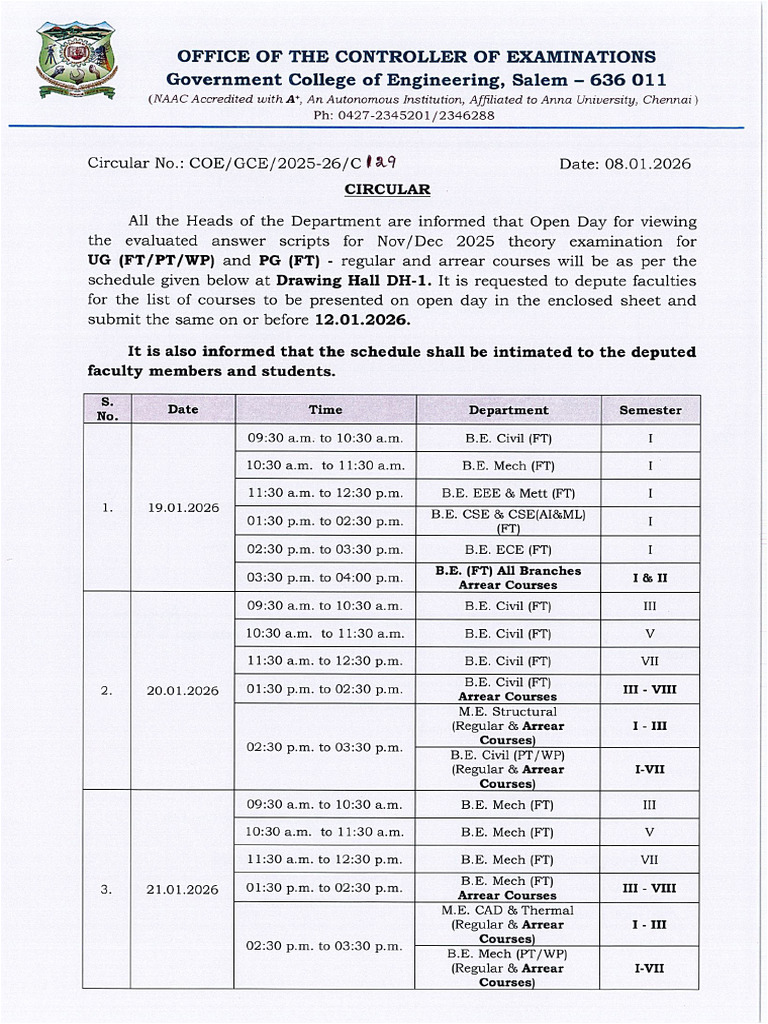Open Day Schedule & Annexures - Nov 2025 | PDF