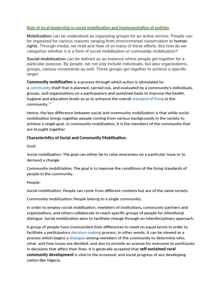 3.Role of Local Leadership in Social Mobilization and Implementation of ...