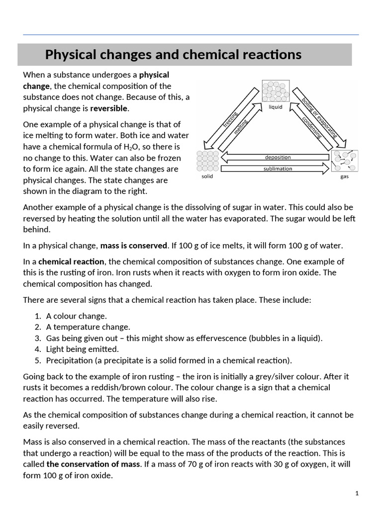 Physical Changes vs. Chemical Reactions | PDF | Chemical Substances | Water