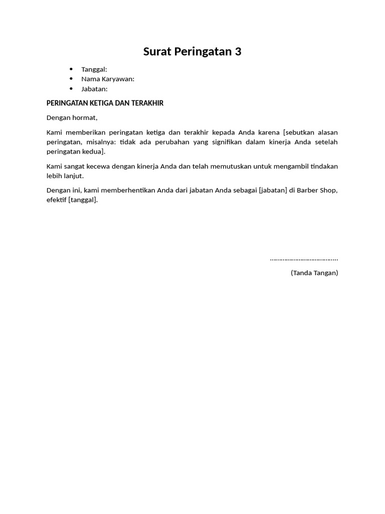 Template Surat Peringatan 3 | PDF