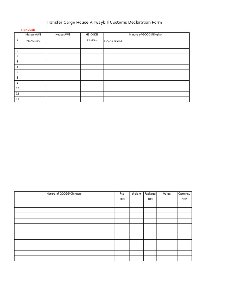SZX Custom Declaration Form | PDF