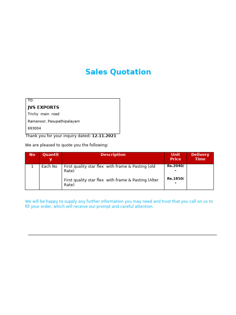 Sales Quotation for Star Flex Products | PDF