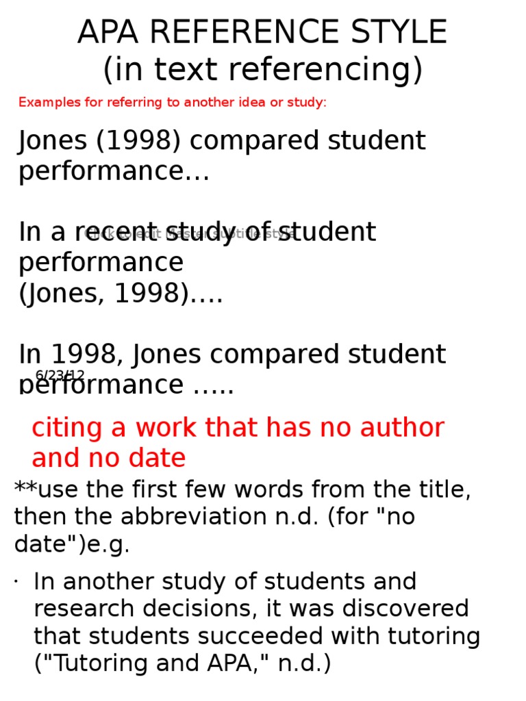 Apa Reference Style (In Text Referencing) | PDF | Psychology ...