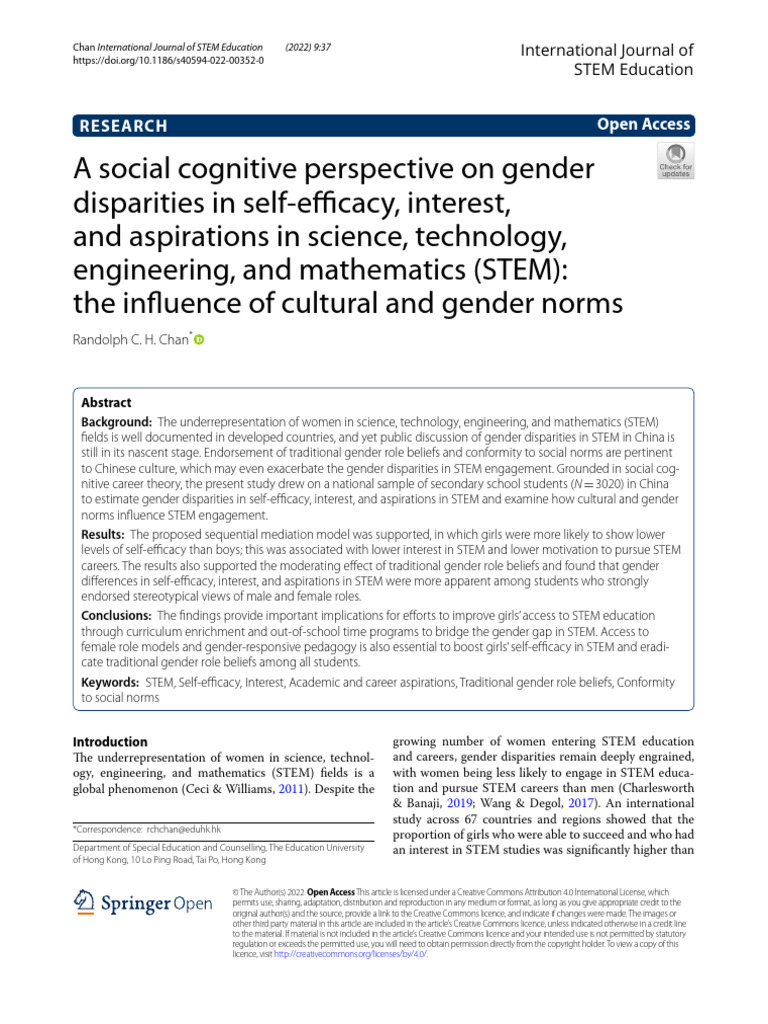 s40594-022-00352-0 | PDF | Self Efficacy | Gender Role