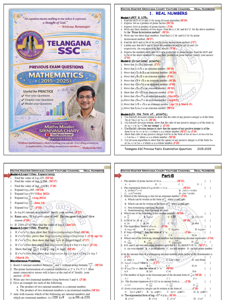 Telangana SSC Real Numbers Questions | PDF | Numbers | Rational Number