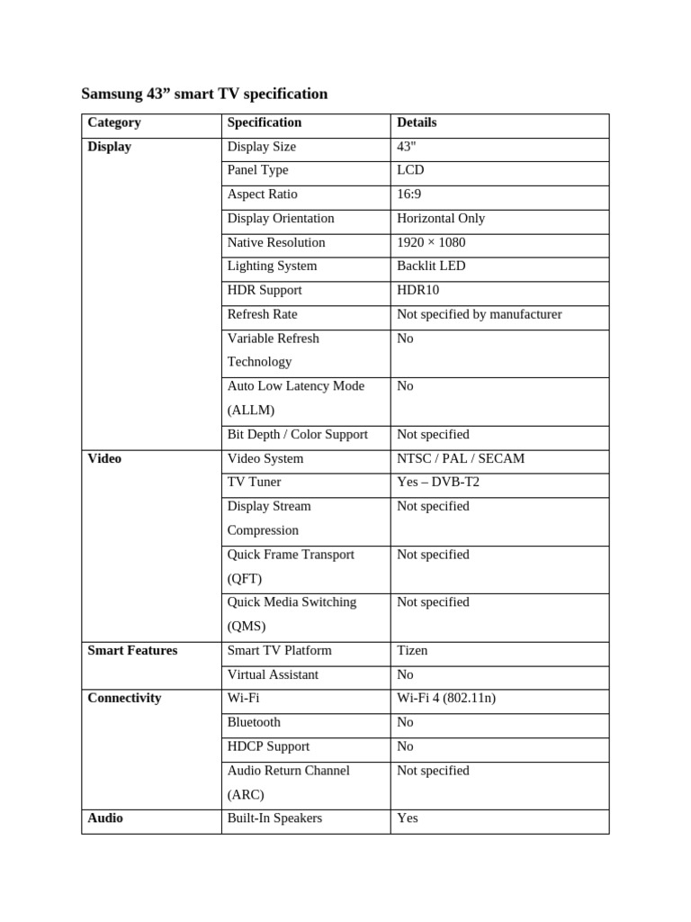 Samsung 43'' TV Spec | PDF