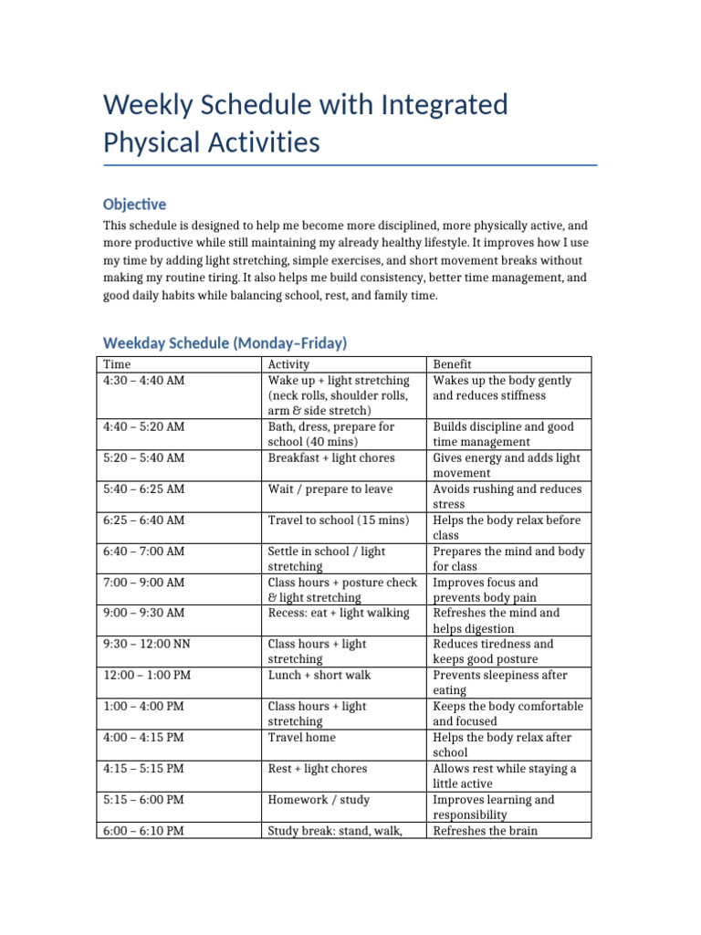 Weekly Schedule 1 | PDF