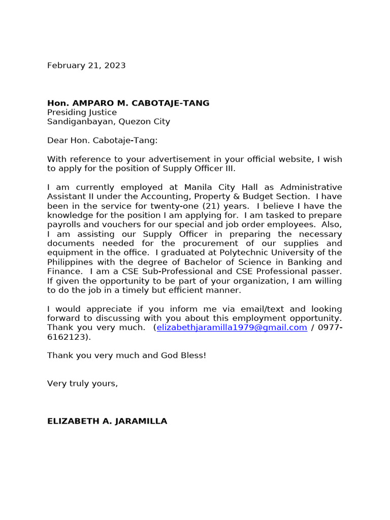 Application Letter - Sandigan | PDF