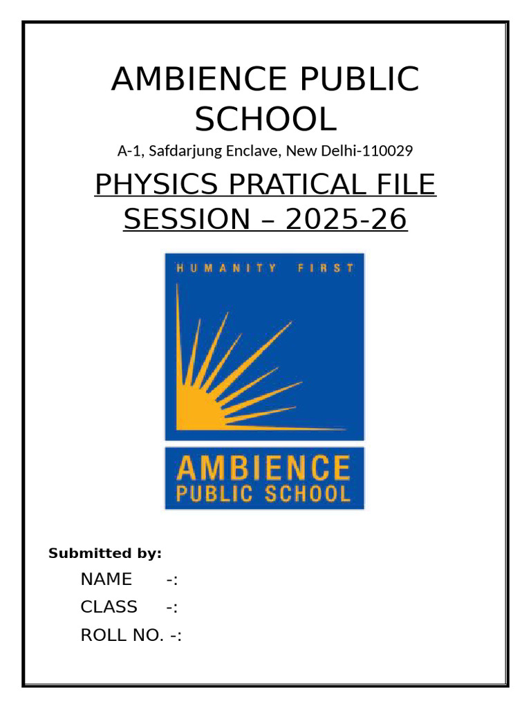 Physics Practical File 2025-26 | PDF
