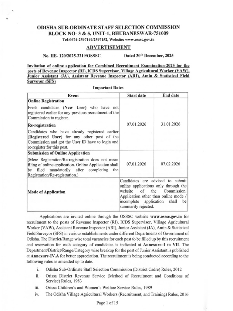 Osssc Ri Ari 2026 | PDF