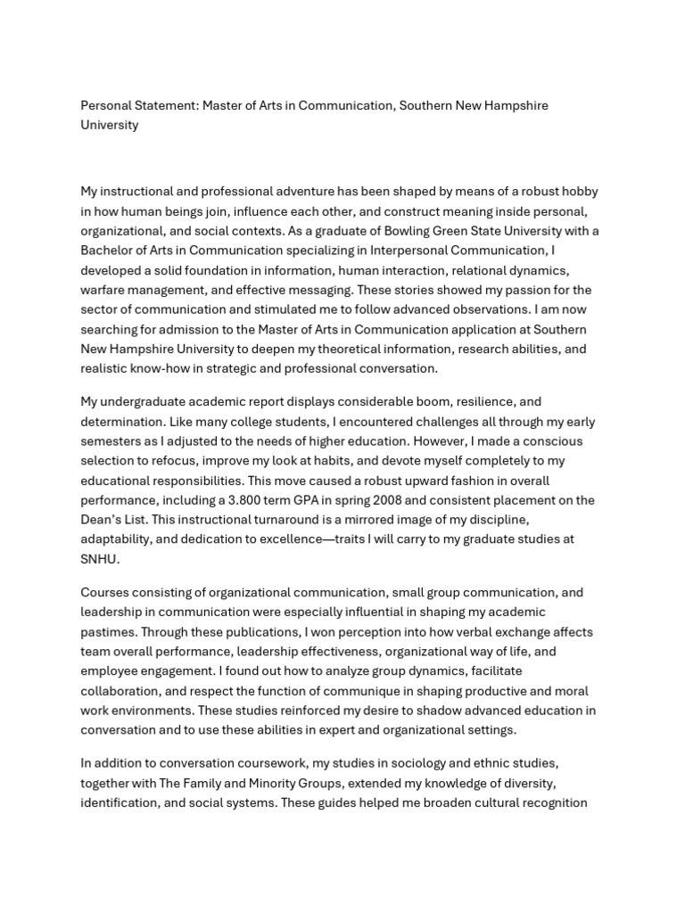 Master's in Communication Personal Statement | PDF | Communication ...