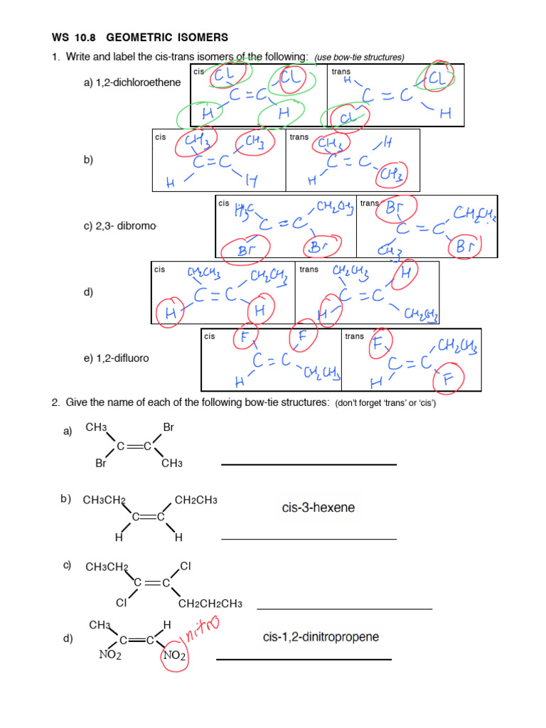Cis - Trans Worksheet (Answers Only) | PDF