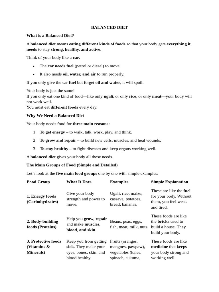 BALANCED DIET | PDF | Foods | Diet & Nutrition