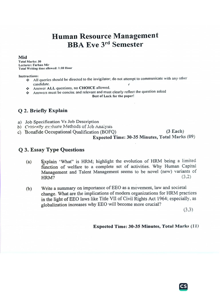 3rd Semester Past Papers | PDF