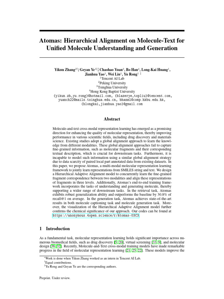 Atomas- Hierarchical Alignment on Molecule-Text for Unified Molecule ...