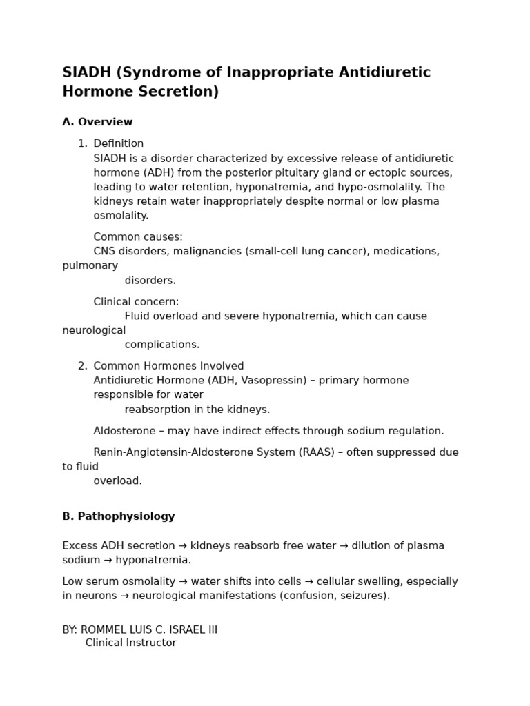 SIADH | PDF | Medical Specialties | Diseases And Disorders