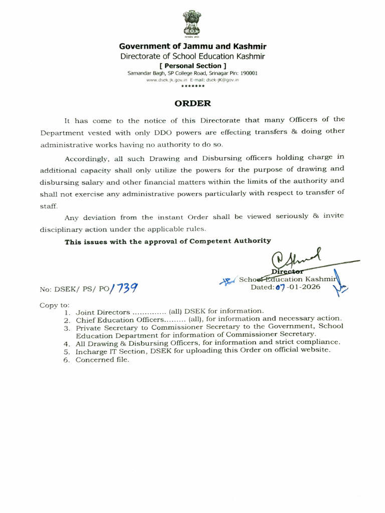 DSEK Order on DDO Authority Limits | PDF