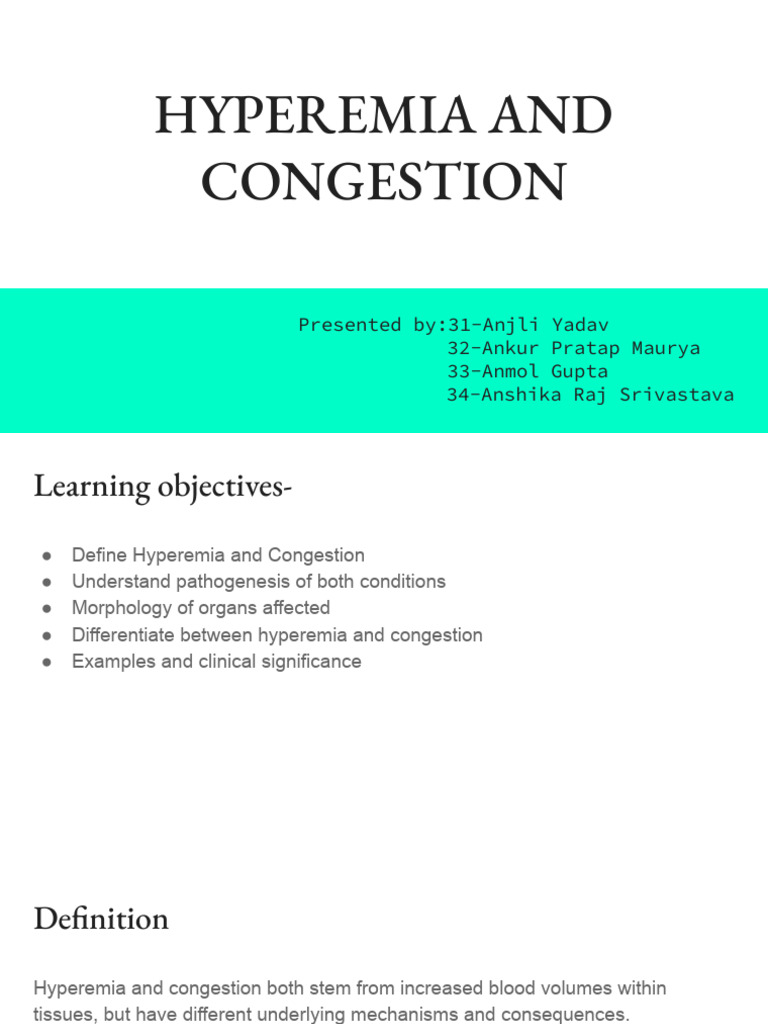 Hyperemia vs. Congestion Explained | PDF | Vein | Lung