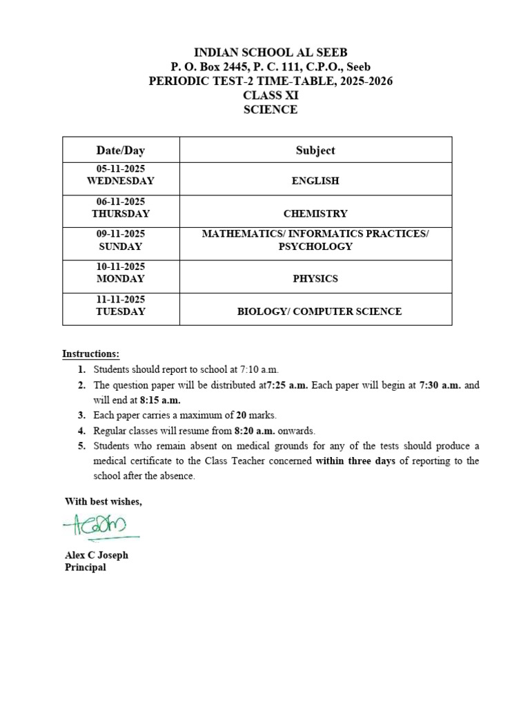 Class Xi Tt Science, Periodic Test-2 2025-2026 | PDF