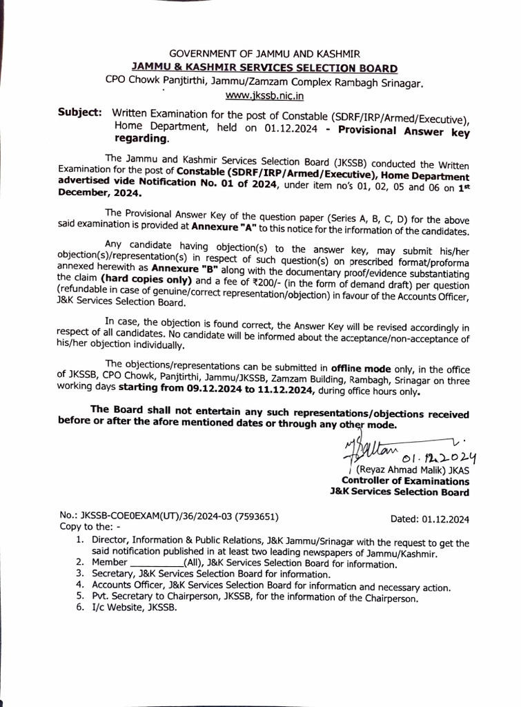 JK-Police-Constable-Answer-Key-2024 | PDF