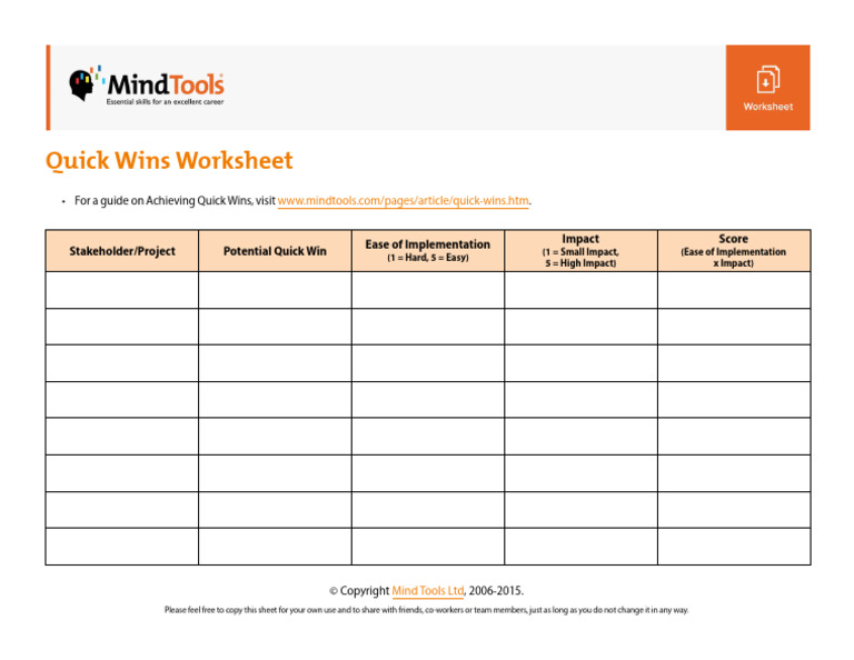 Quick Wins Implementation Worksheet | PDF