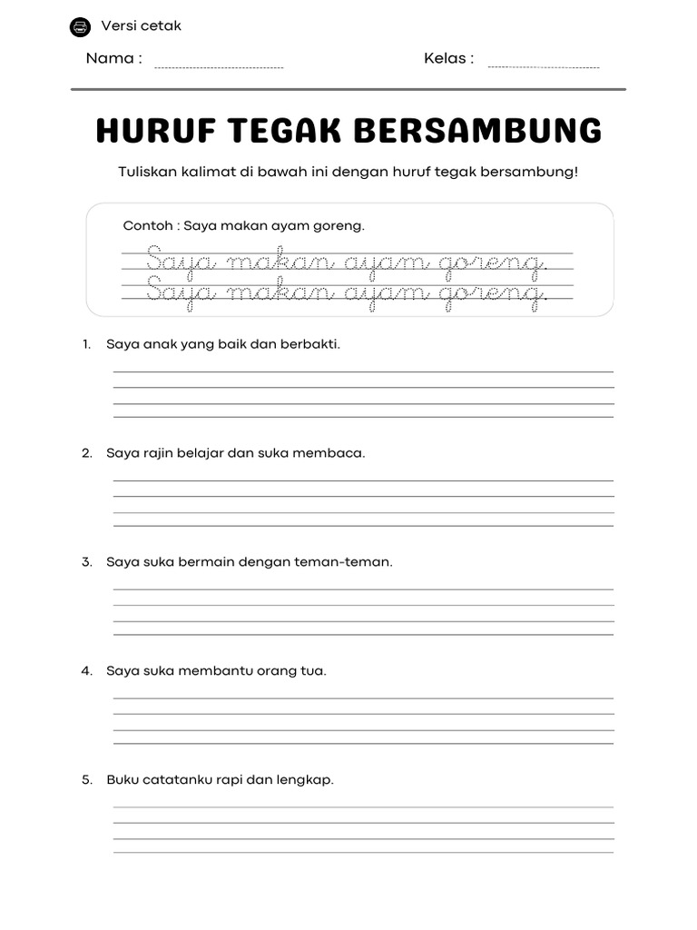 Menulis Huruf Tegak Bersambung Lembar Kerja Belajar Tulisan Tangan ...