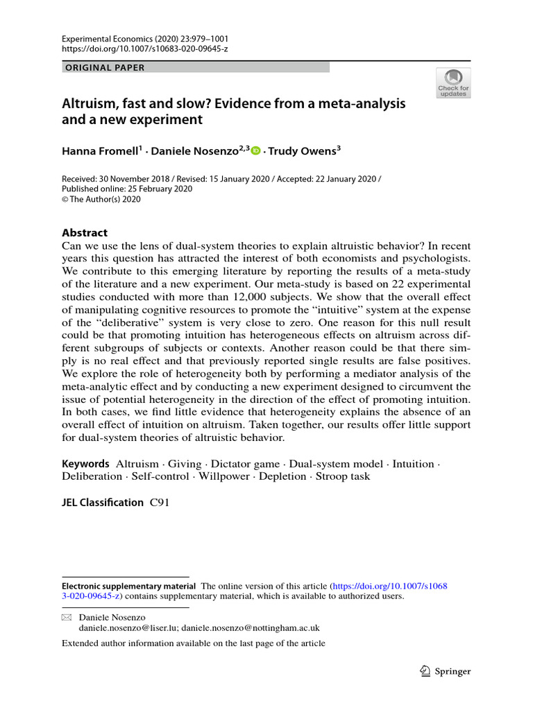 Altruism Fast and Slow..PDF | PDF | Effect Size | Meta Analysis