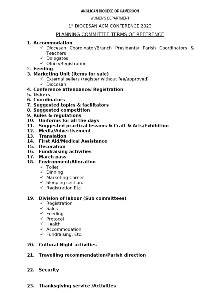 Acm Conference Planning Terms of Reference | PDF