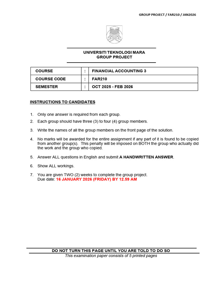 Far210 Project_oct 2025 - Feb 2026_q | PDF | Depreciation | Dividend