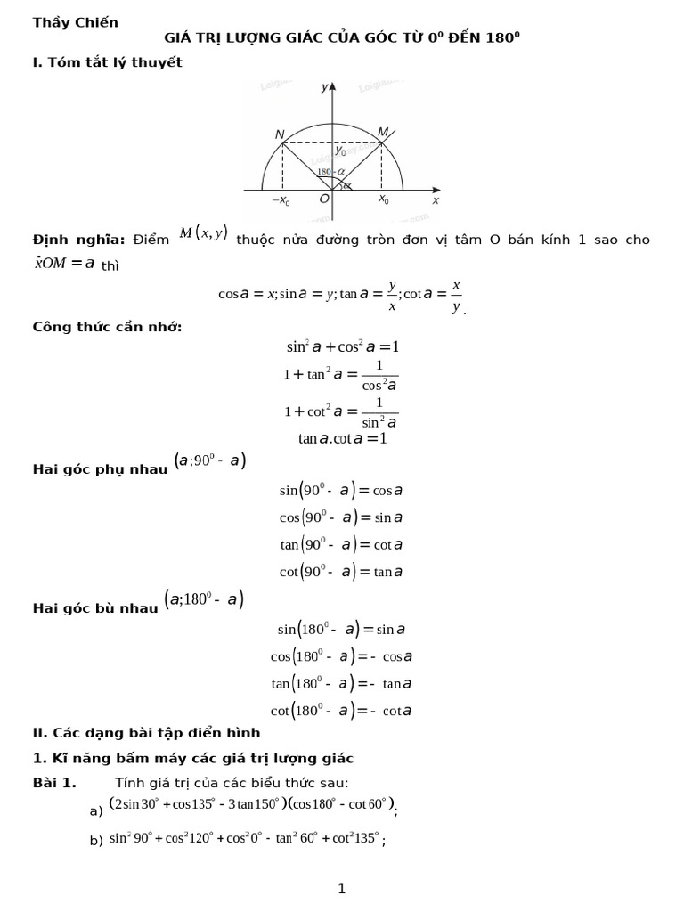 B1 Gia Tri Luong Giac Goc 0 180 | PDF