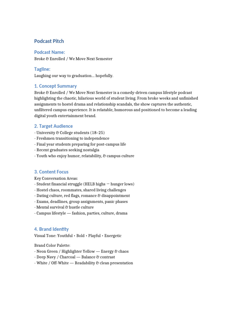 Podcast Pitch Document | PDF