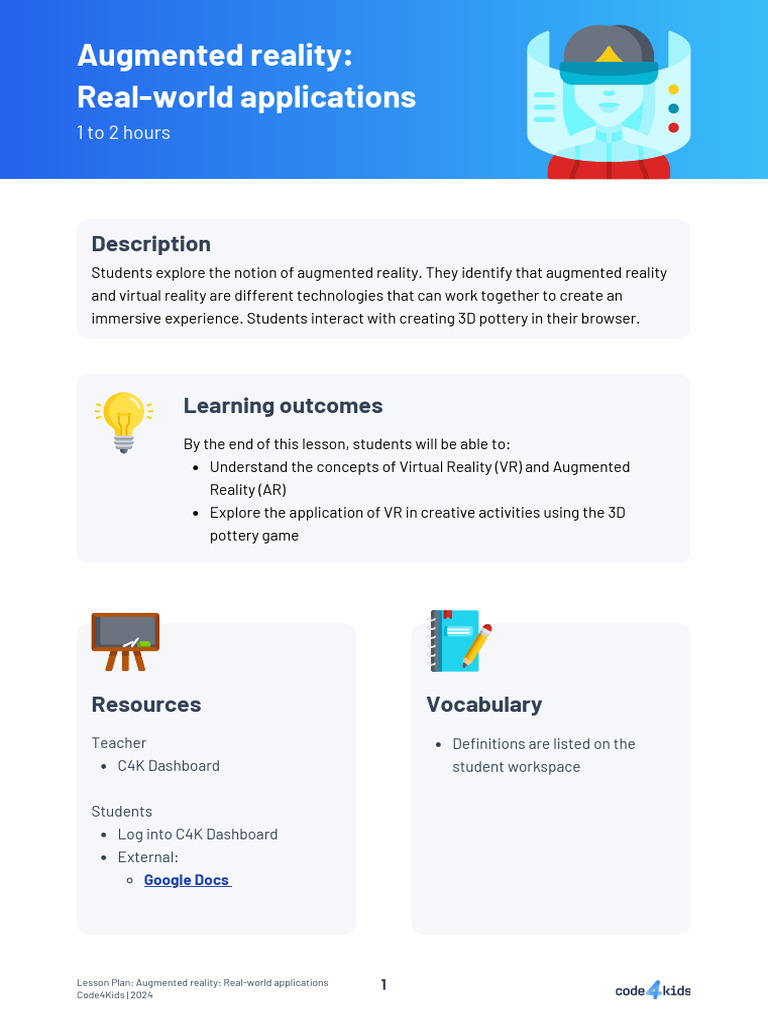 Augmented Reality Lesson Plan Guide | PDF | Augmented Reality | Virtual ...