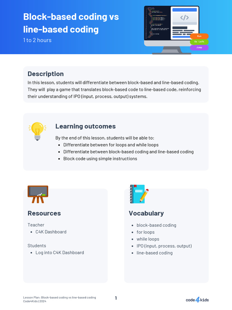 Block-based Coding vs Line-based Coding (Lesson Plan)Week 2 | PDF ...