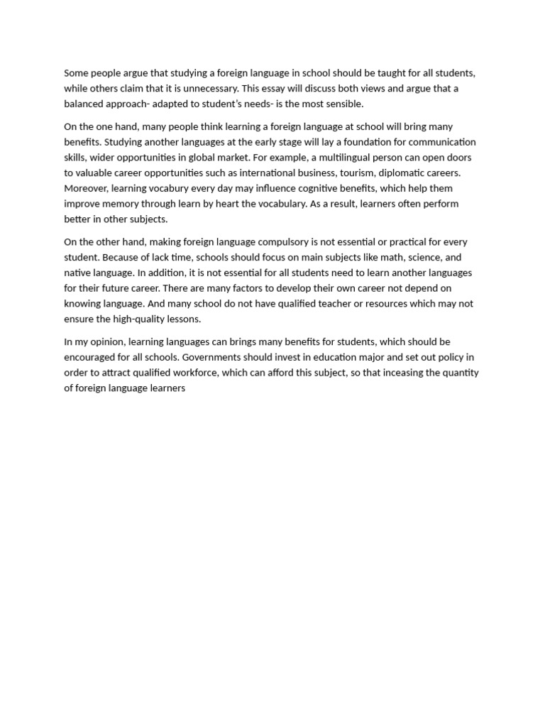 Benefits of Foreign Language Education | PDF