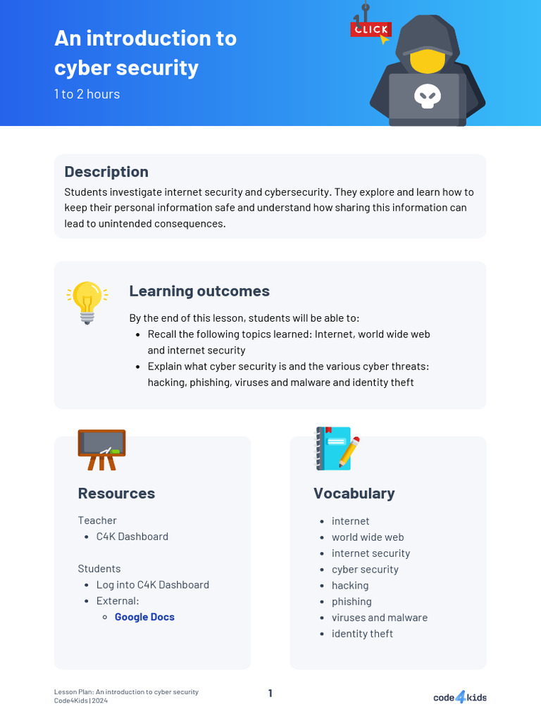 An Introduction to Cyber Security (Lesson Plan) | PDF | Security ...