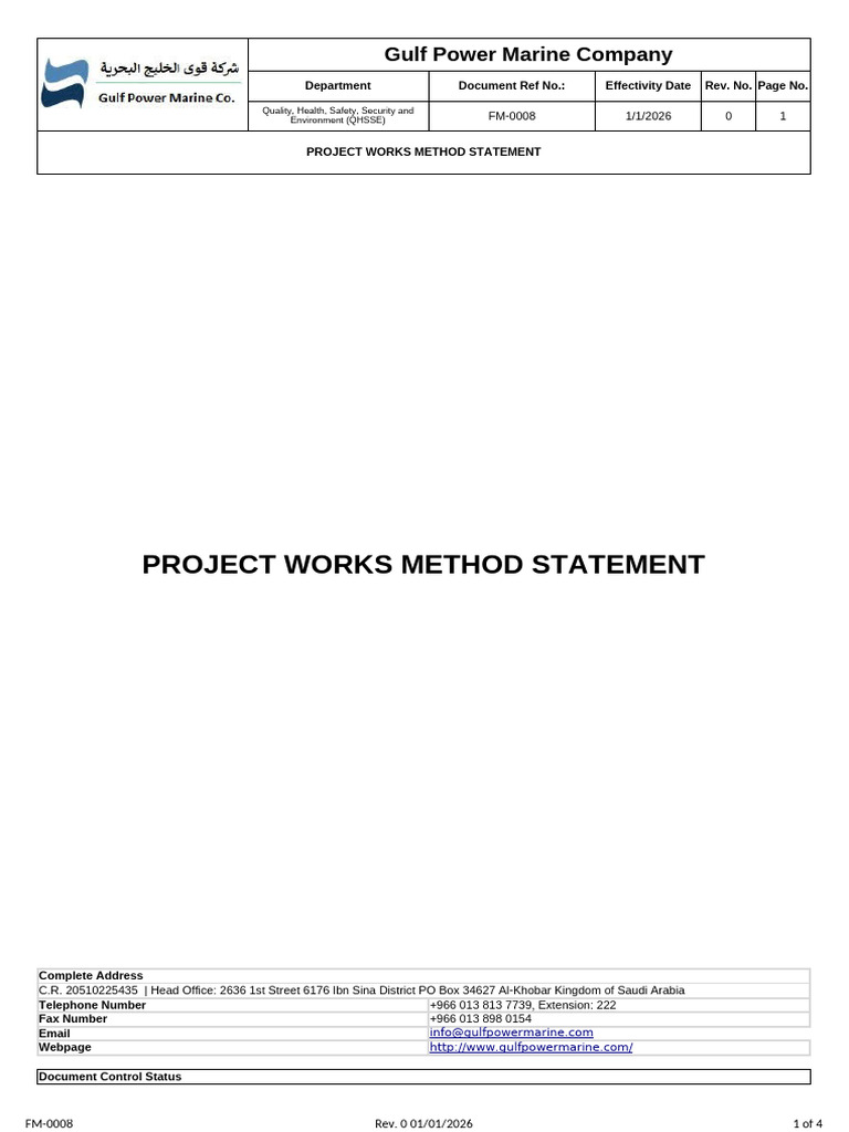 Fm-0008 Project Works Method Statement | PDF