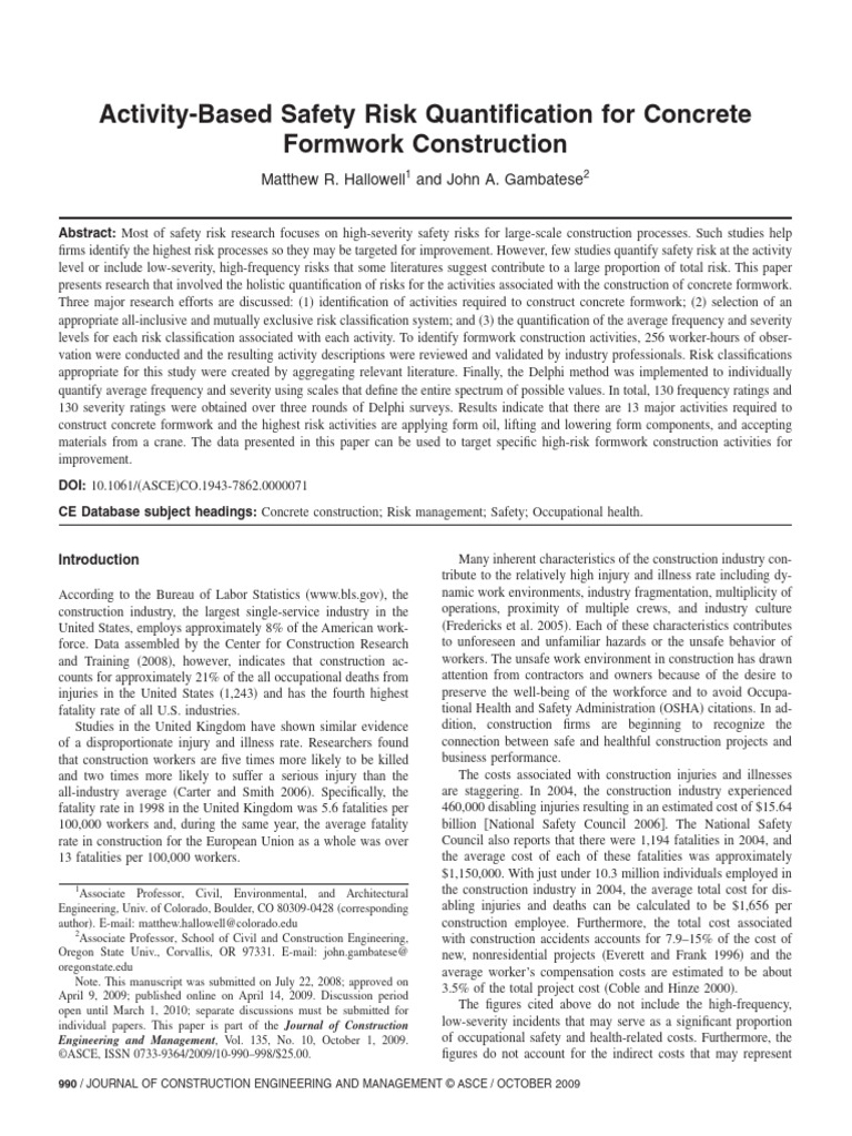 Concrete Formwork Safety Risk Analysis | PDF | Risk | Crane (Machine)