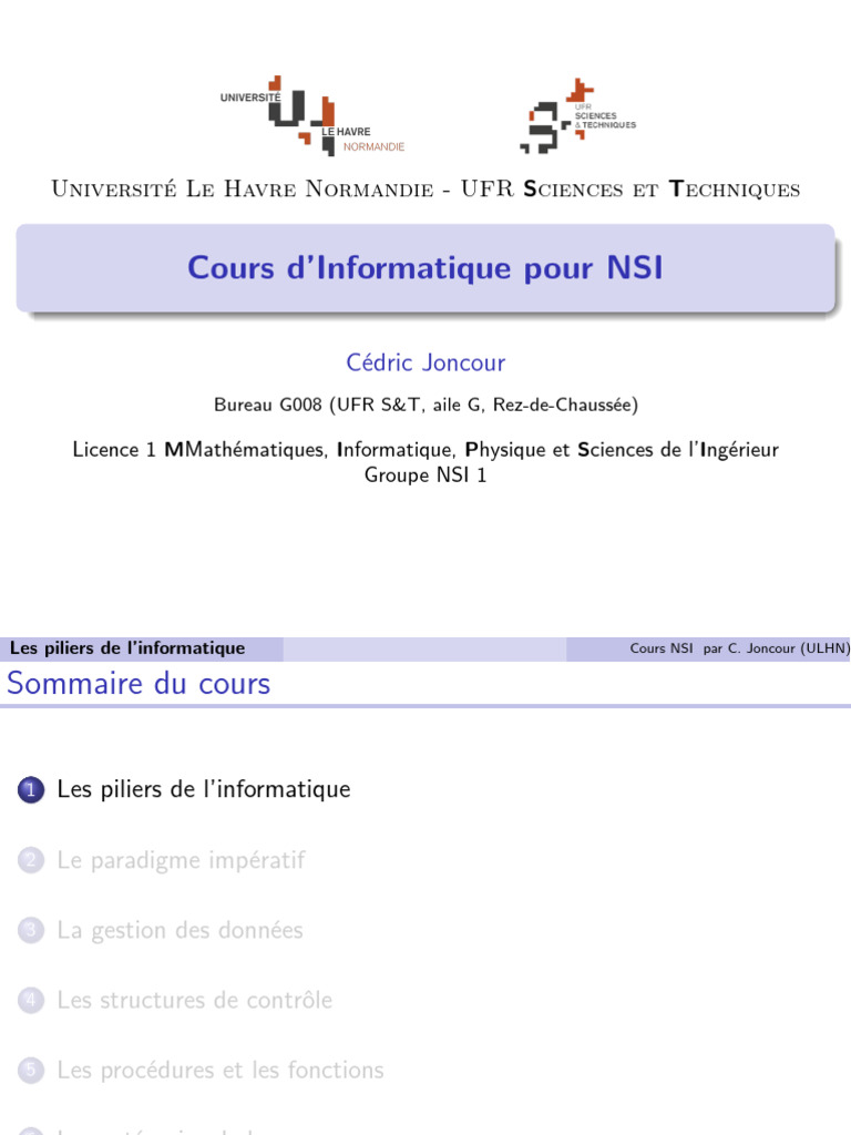 Les piliers de l'informatique en NSI | PDF | Structure de contrôle ...