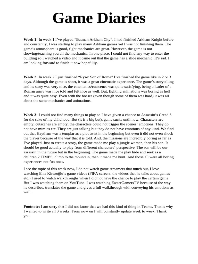 Game Diaries | PDF