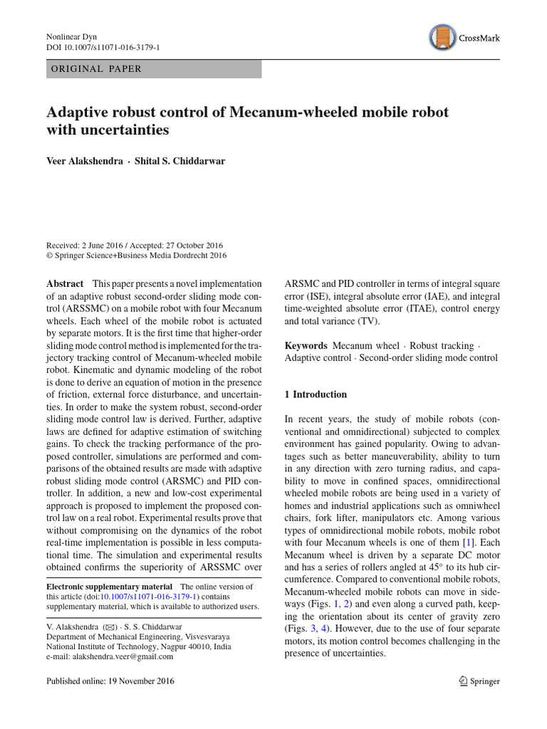 [2] Adaptive Robust Control of Mecanum-wheeled Mobile Robot | PDF ...