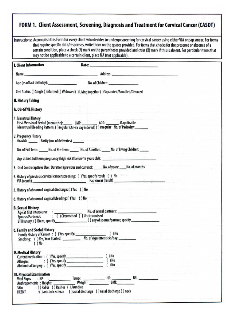Cervical Screening Form | PDF