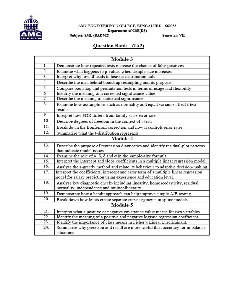 Question-Bank SML(IA2) (1) | PDF