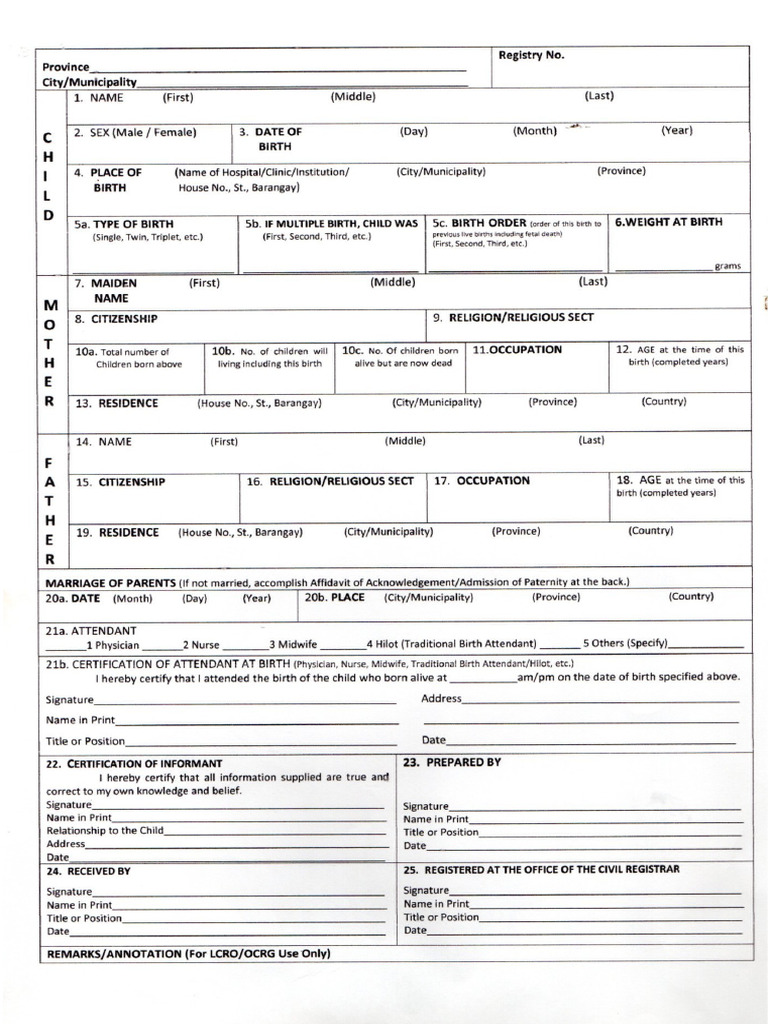 Sample Birth Cert Form | PDF