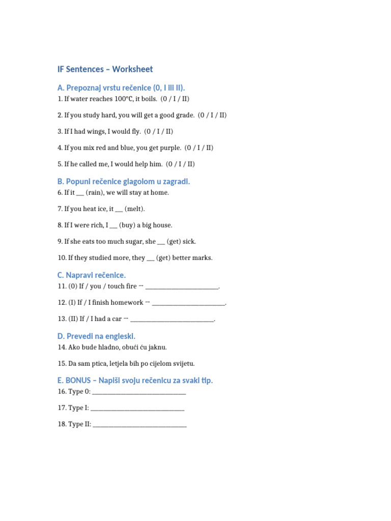 If Sentences Worksheet | PDF