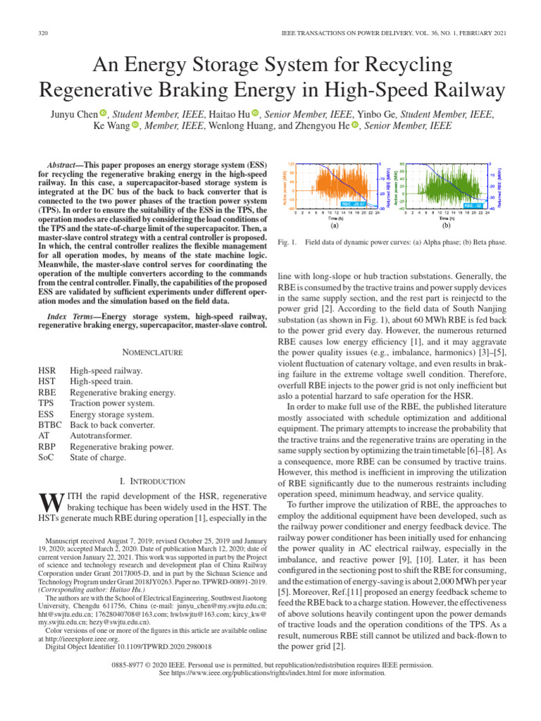 An Energy Storage System for Recycling Regenerative Braking Energy in ...
