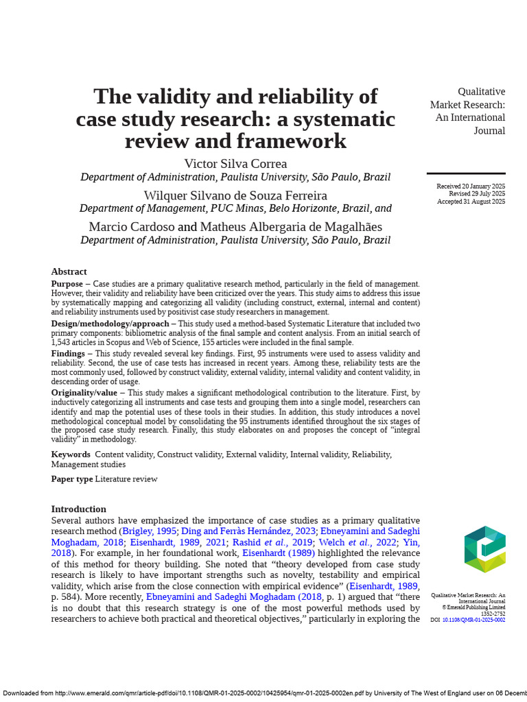 Validity and Reliability in Case Studies | PDF | Validity (Statistics ...