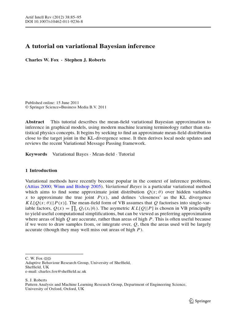a tutorial on variatonal bayesian inference | PDF | Normal Distribution | Statistical Inference