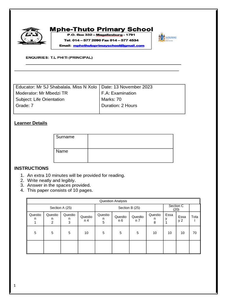 End of Year Test 2021 | PDF | Meal | Hebrew Bible