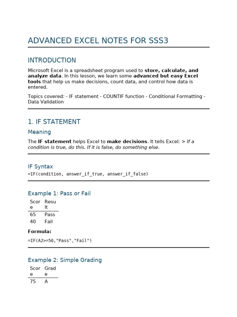 Advanced Excel Notes | PDF | Microsoft Excel | Computer Programming