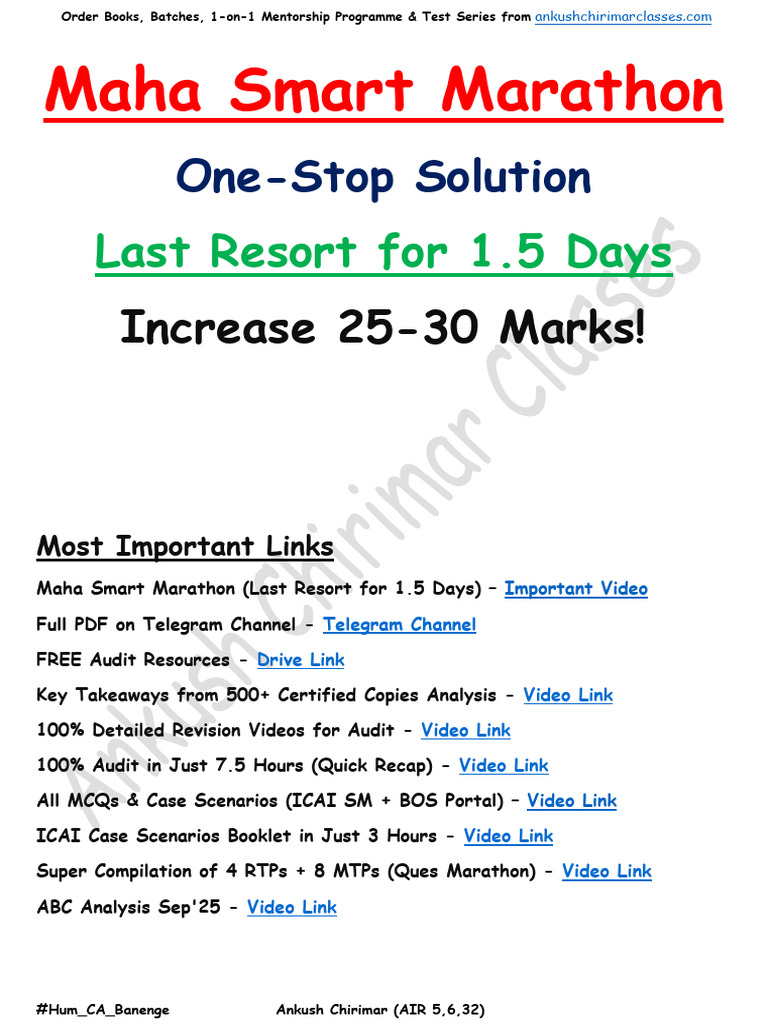 Audit 1.5 Days Last Resort - CA Final Sep'25 - Ankush Chirimar Classes ...